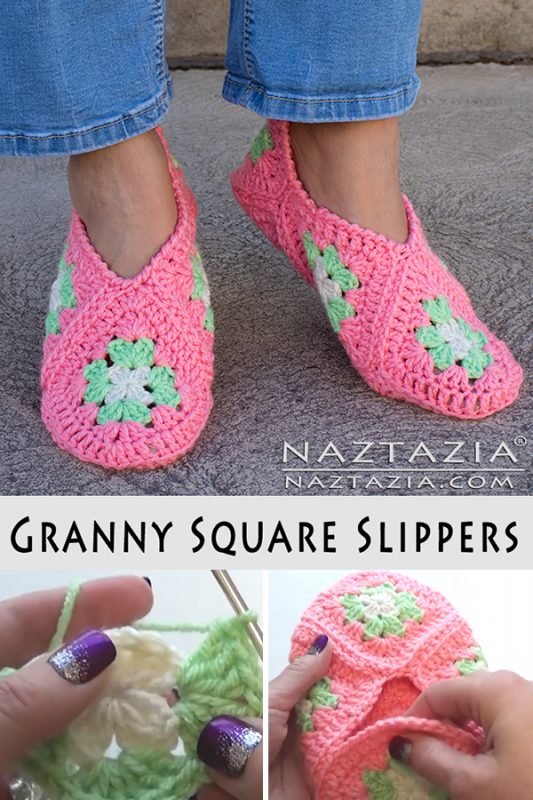 How to Crochet Granny Square Slippers - Naztazia